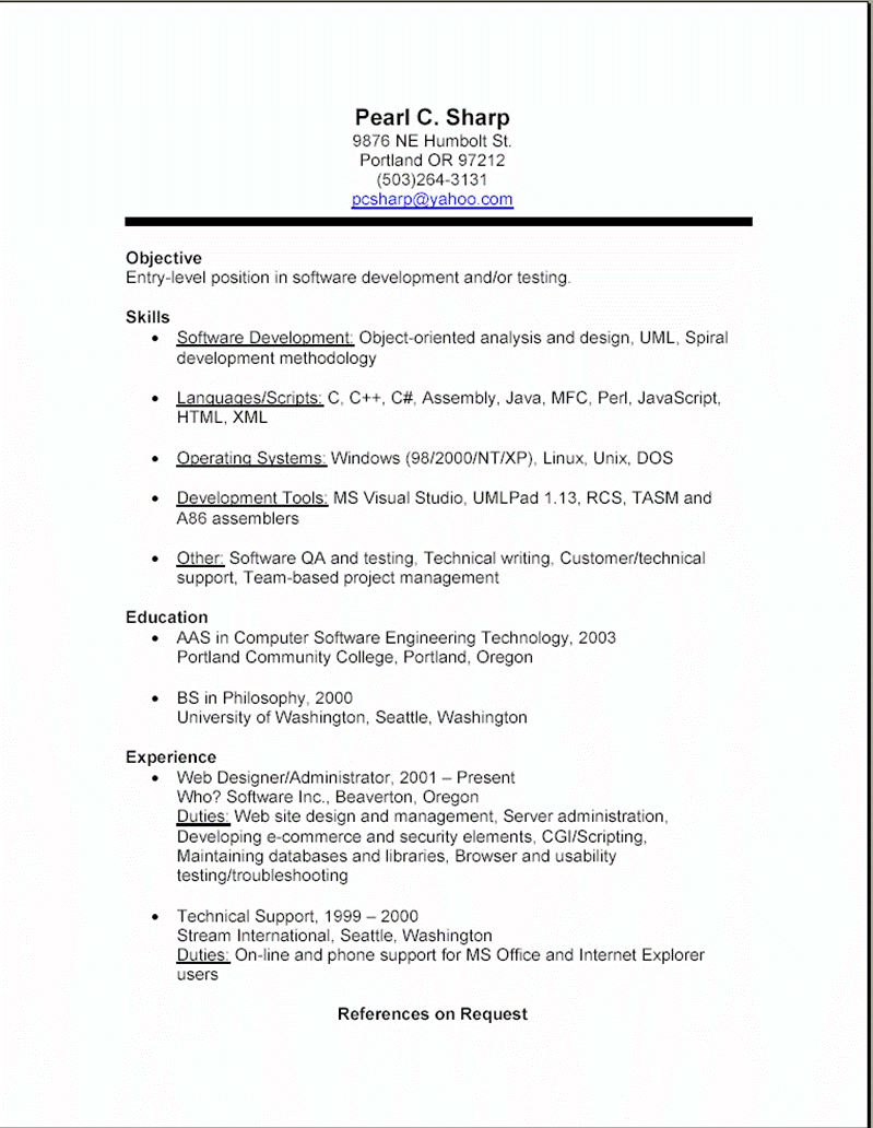 Skill Based Resume Sample Software Developer